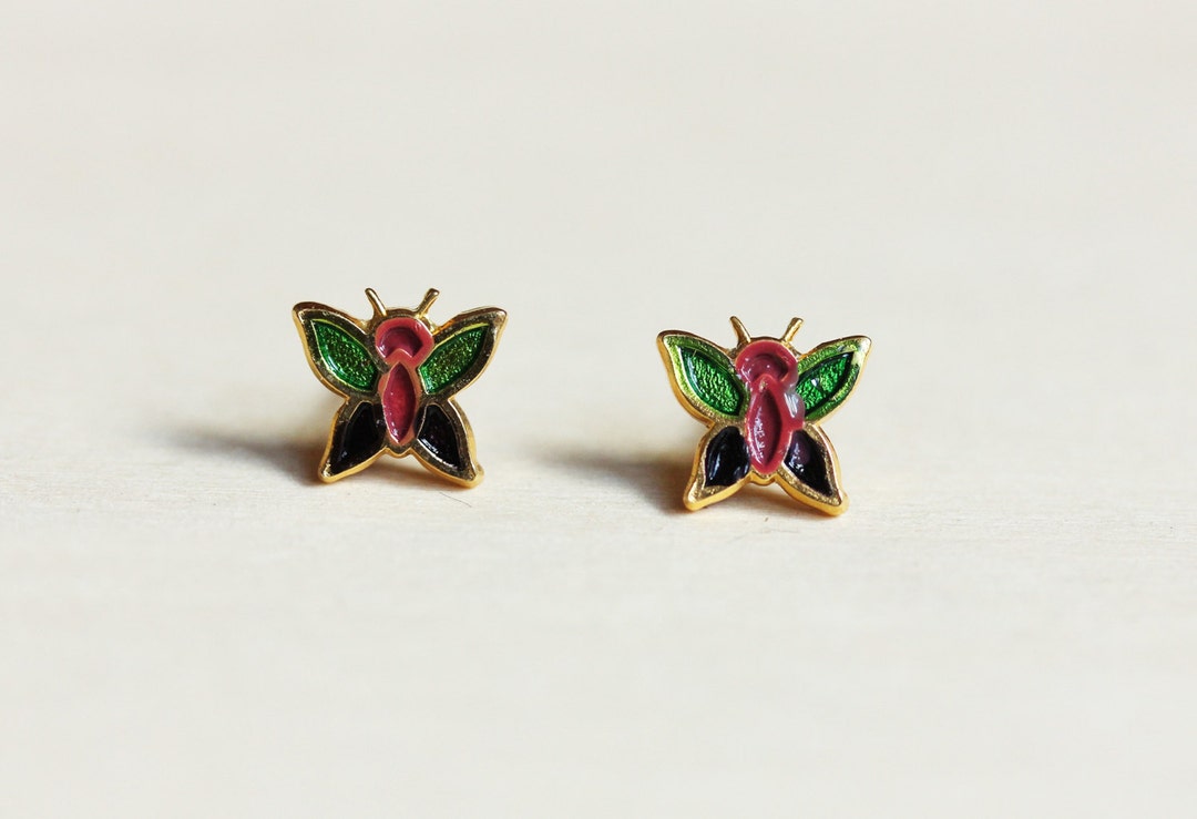 Butterfly Studs, Bug Studs, Multicolor Studs, Enamel Studs Multicolor ...