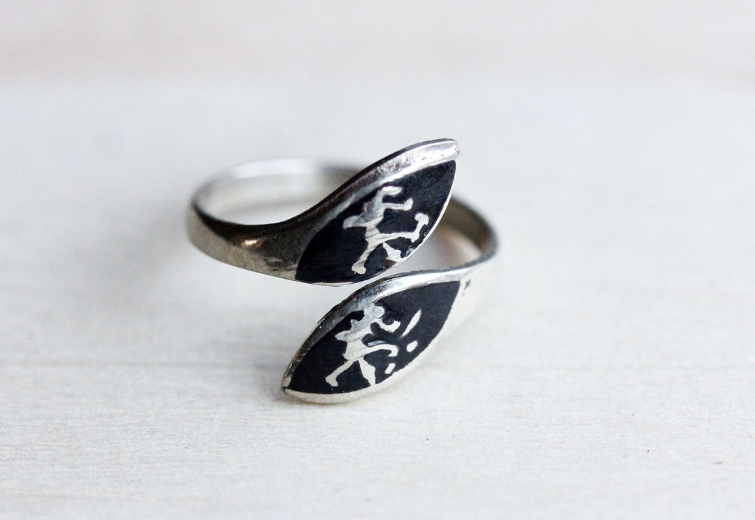 Black Enamel Ring, Black Siam Ring, Siam Ring, Silver Twist Ring, Black ...