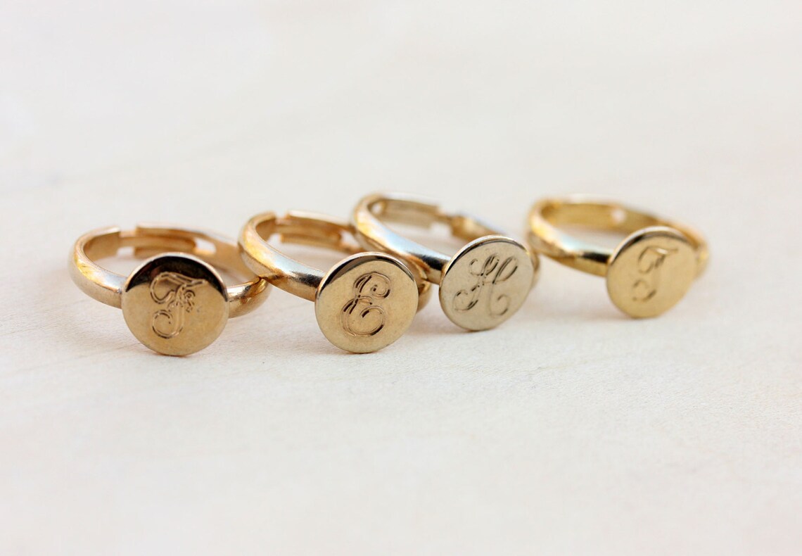 Initial Gold Ring Initial Ring Round Gold Ring Monogram - Etsy