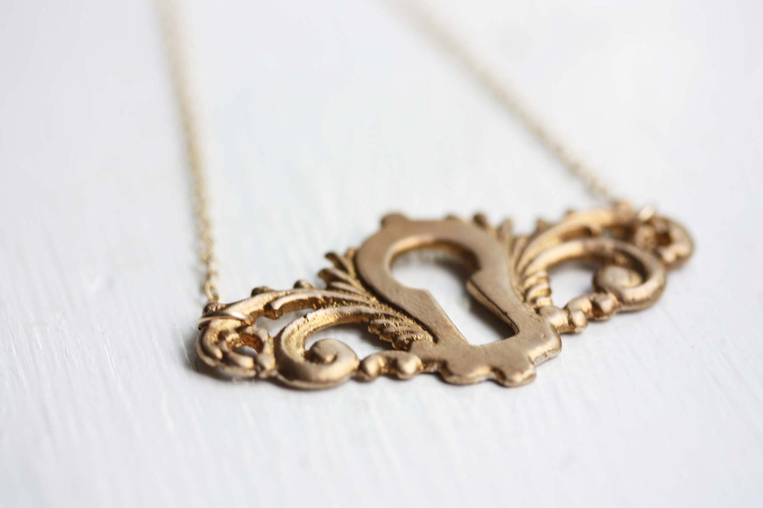 Keyhole Necklace Gold Vintage Pendant Necklace Key Necklace | Etsy