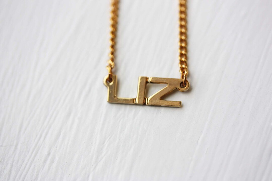 Liz Name Necklace Gold, Name Necklace, Vintage Name Necklace Gold ...