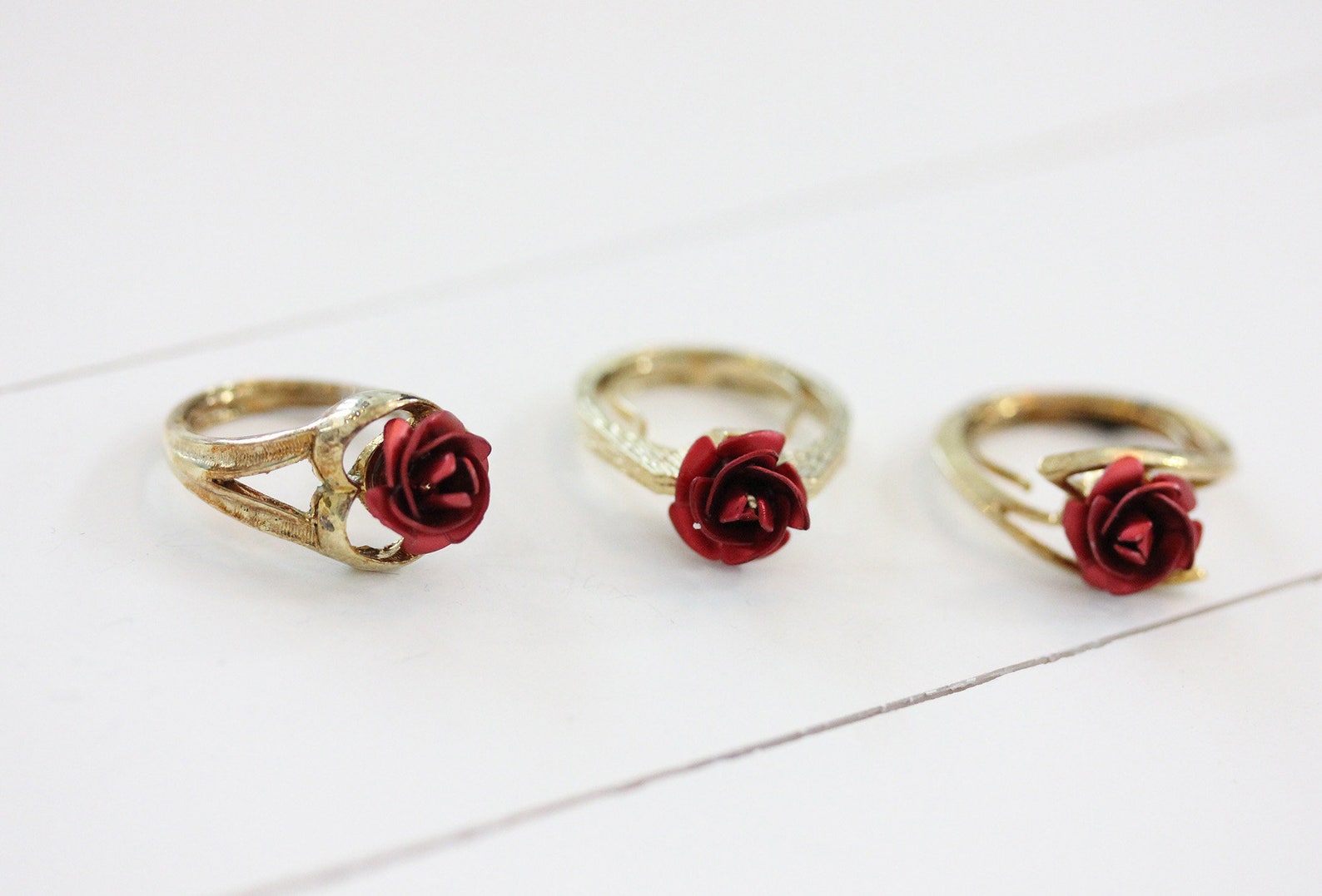 Rose Ring Red Rose Ring Flower Ring Gold Rose Ring Vintage - Etsy