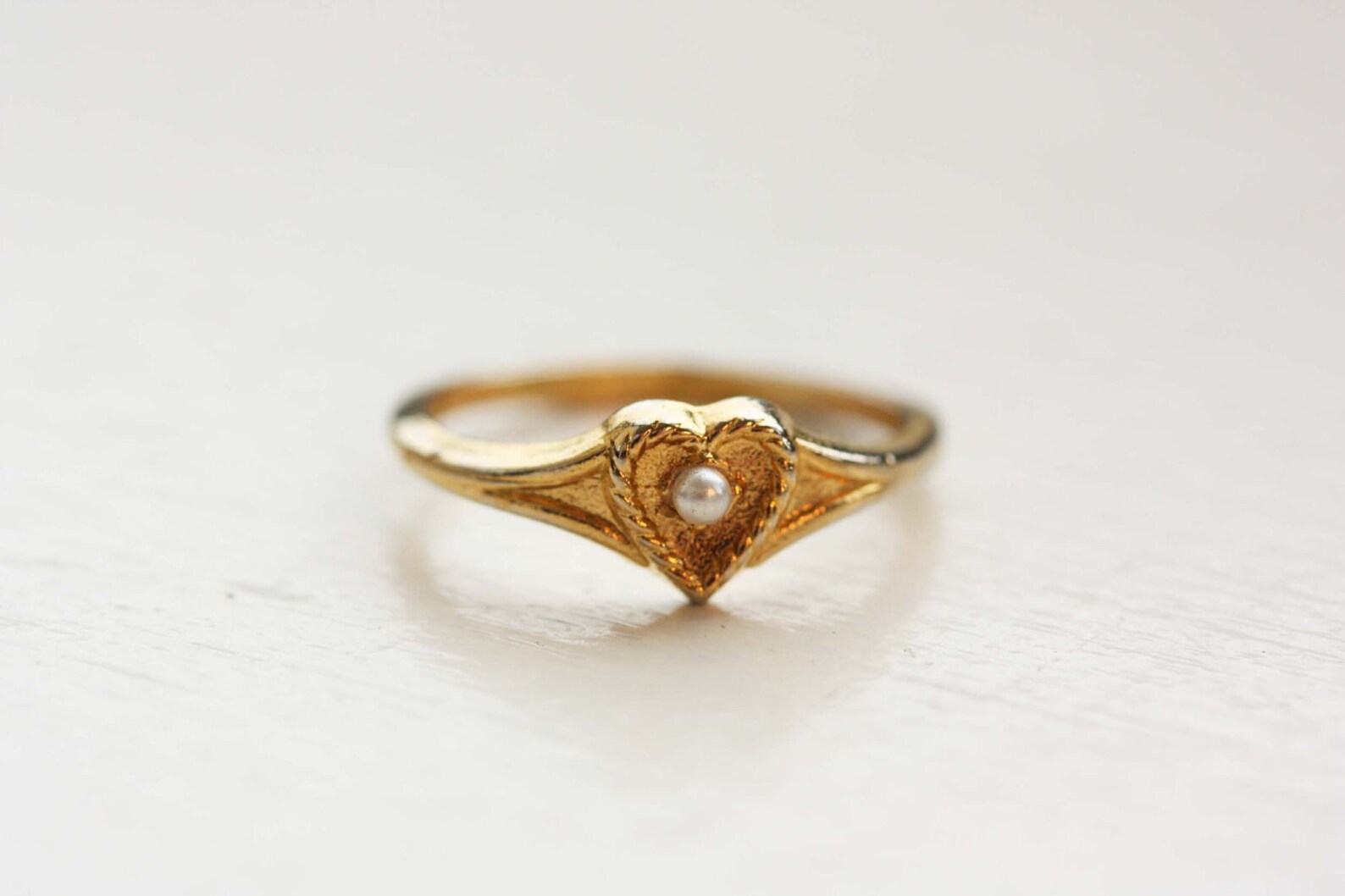Heart Pearl Ring Gold Heart Ring Gold Vintage Heart Ring - Etsy
