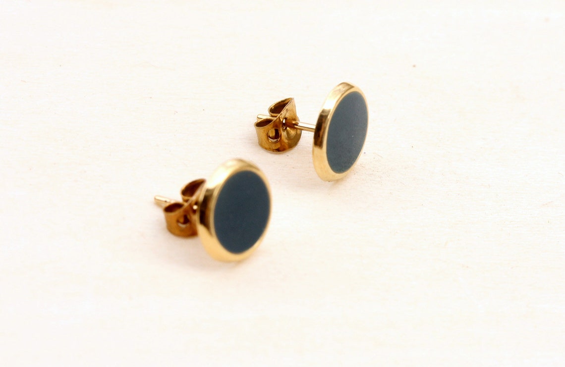 Blue Circle Studs Navy Studs Round Navy Studs Enamel Studs - Etsy