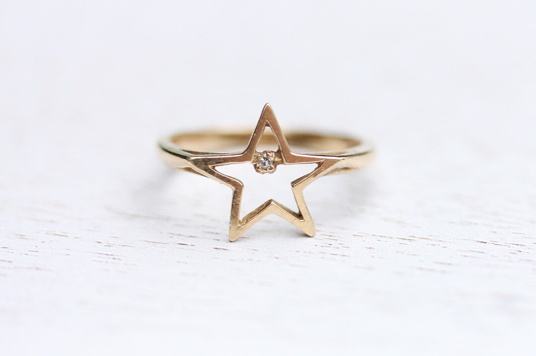 Star Ring Gold, Gold Star Ring, 14K Star Ring, Gold Diamond Ring ...