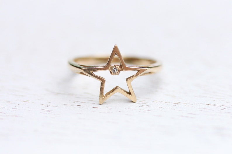 Star Ring Gold, Gold Star Ring, 14K Star Ring, Gold Diamond Ring ...