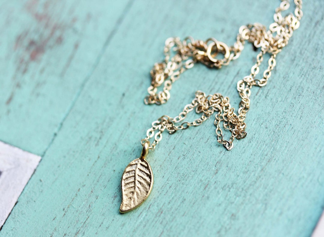Leaf Necklace Gold, Small Leaf Necklace, Small Gold Leaf Necklace ...