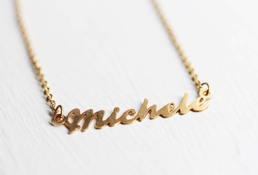 Michele Name Necklace Gold, Name Necklace, Vintage Name Necklace Gold ...