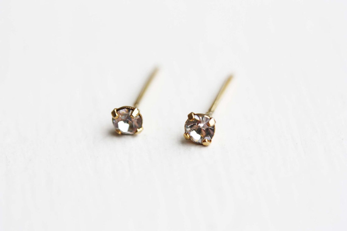 Crystal Studs Gold Tiny Crystal Studs Clear Crystal Studs - Etsy