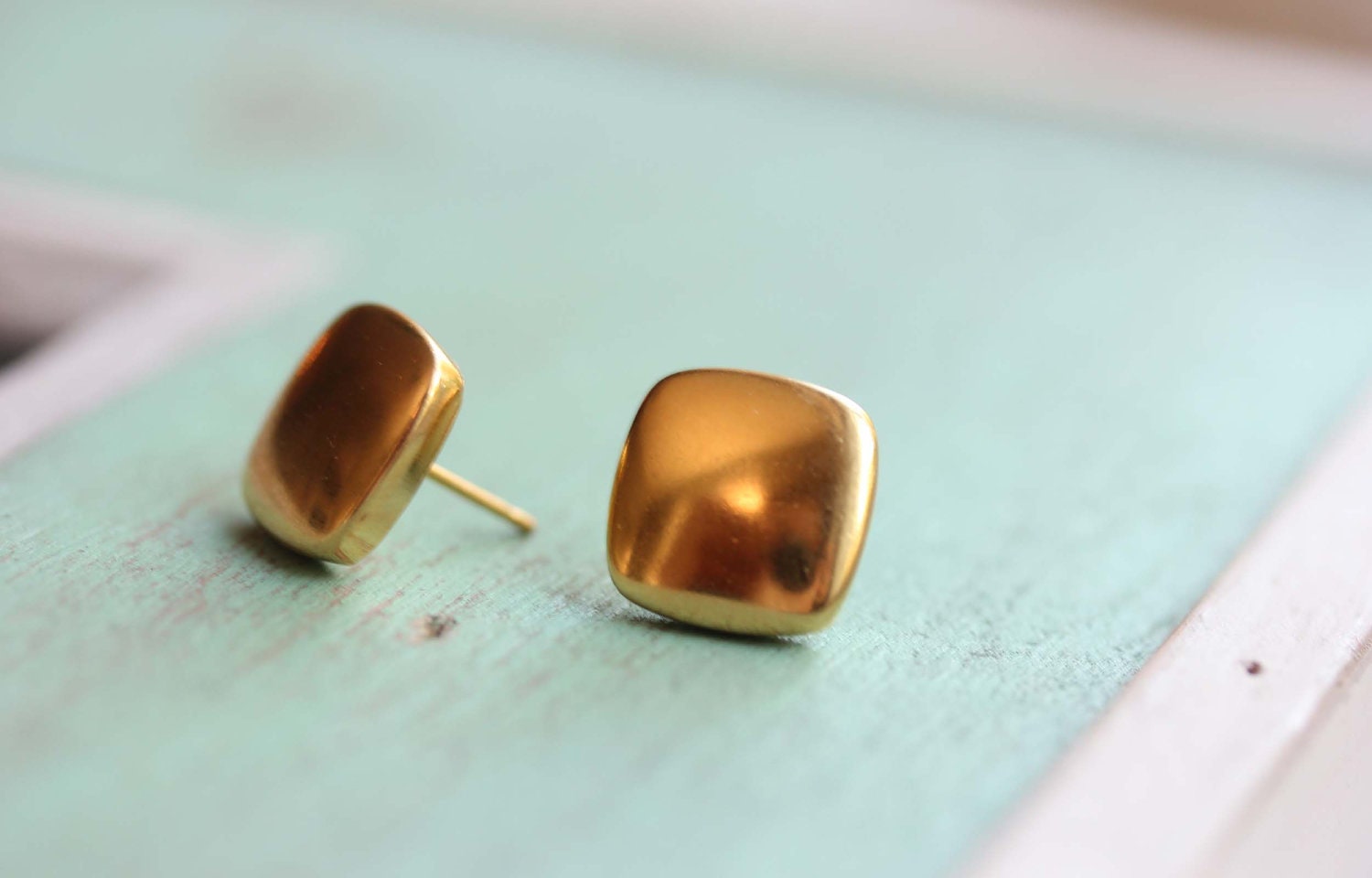 Square Studs, Gold or Silver - Etsy