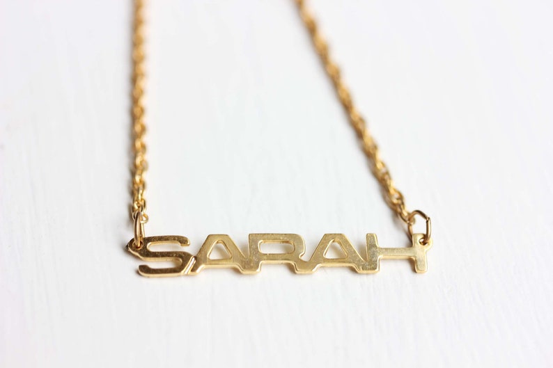 Sarah Name Necklace Gold, Name Necklace, Vintage Name Necklace Gold ...
