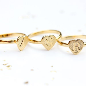 Initial Heart Ring, Gold Initial Ring, Gold Heart Ring, Gold Signet ...