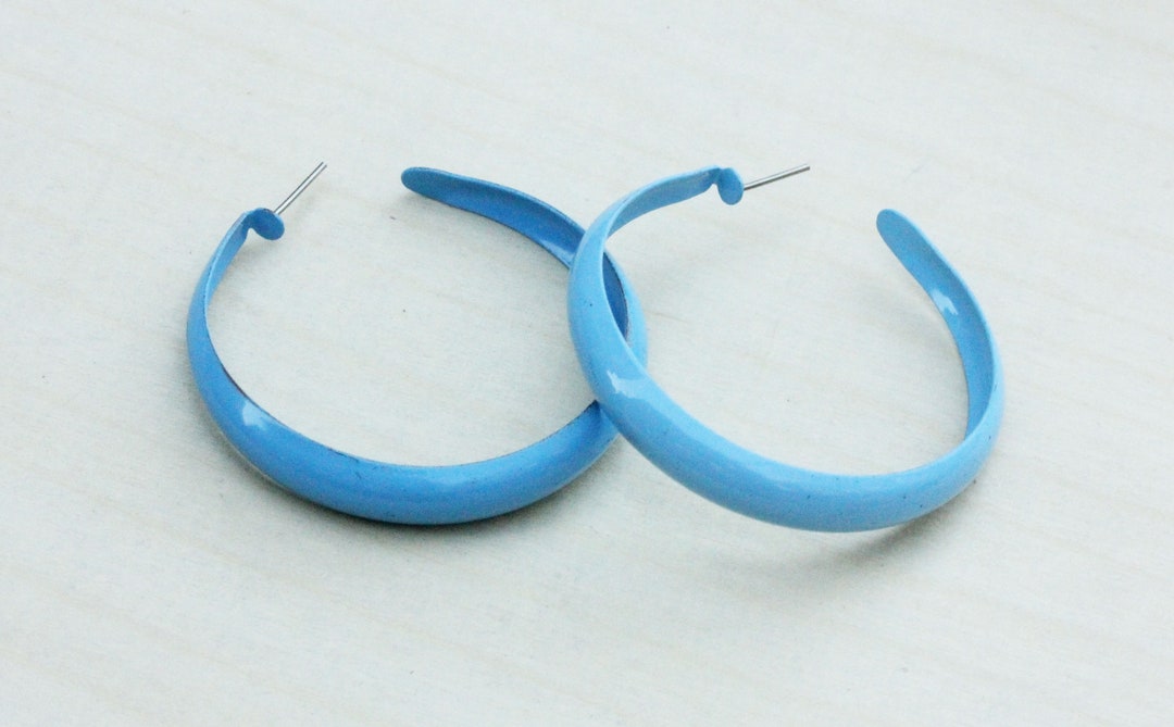 Blue Enamel Hoops, Blue Hoops, Vintage Hoops, Hoops, Hoop Earrings ...