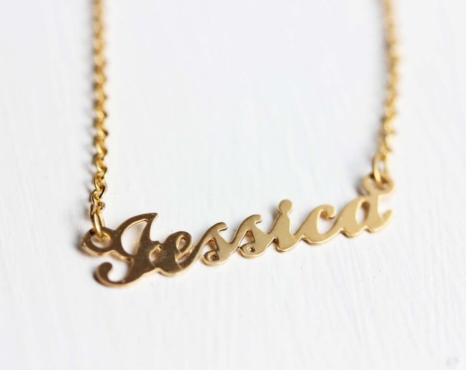 Jessica Name Necklace, Vintage Name Necklace, Gold Name Necklace ...