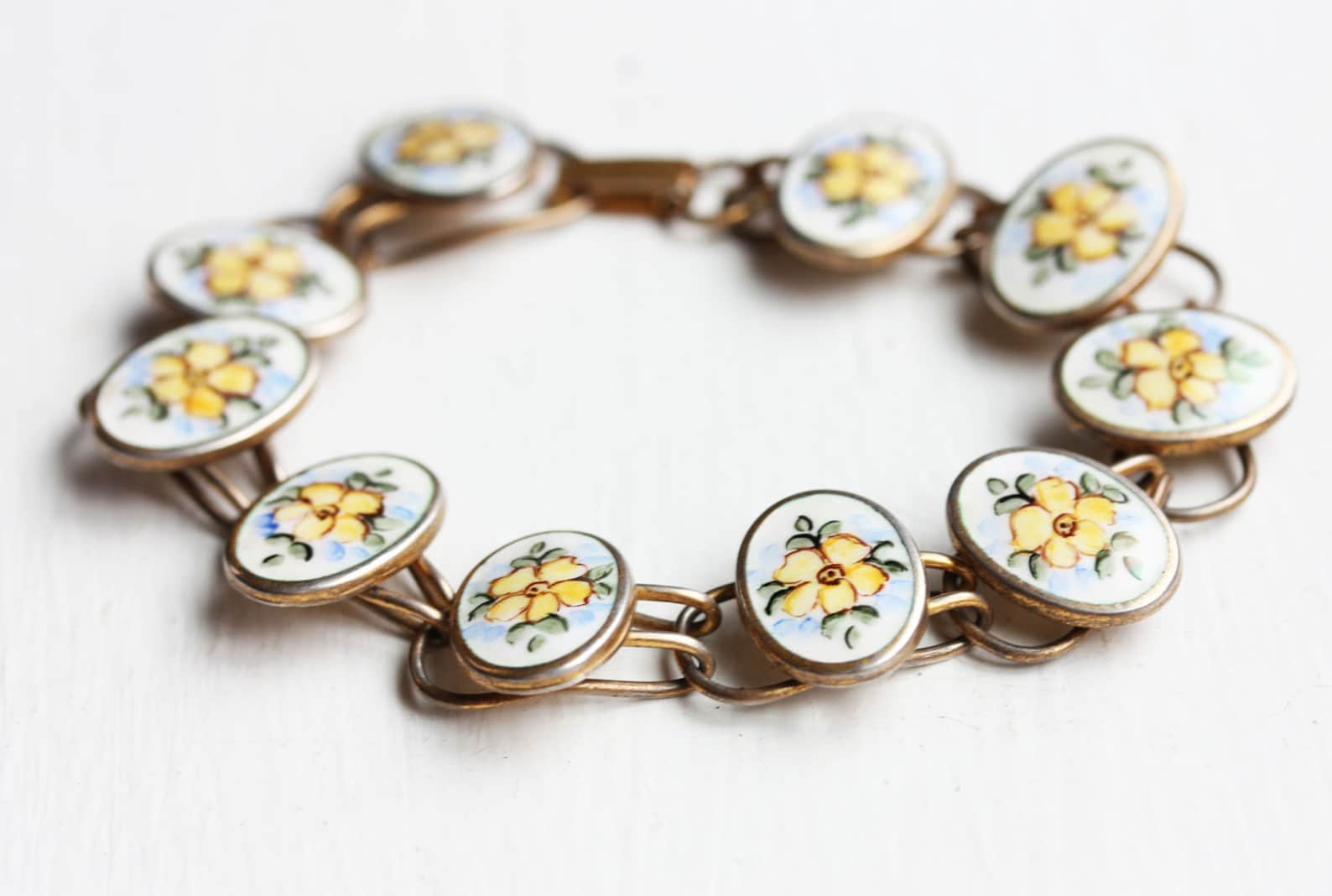 Silver Flower Bracelet Sterling Enamel Bracelet Enamel - Etsy