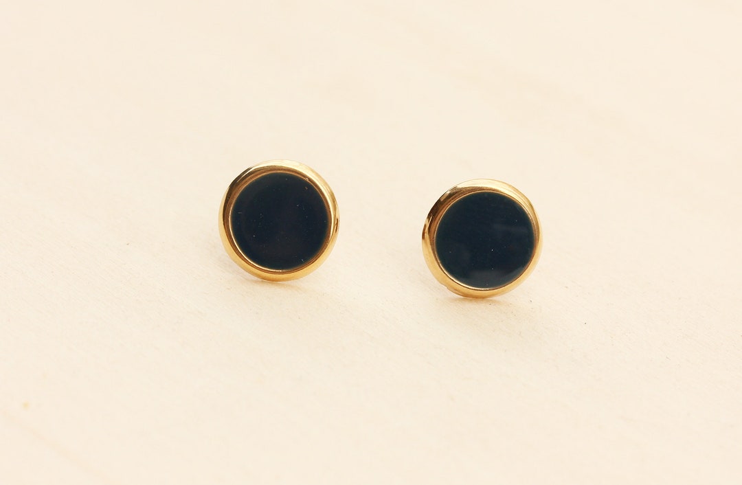 Blue Circle Studs, Navy Studs, Round Navy Studs, Enamel Studs, Round ...