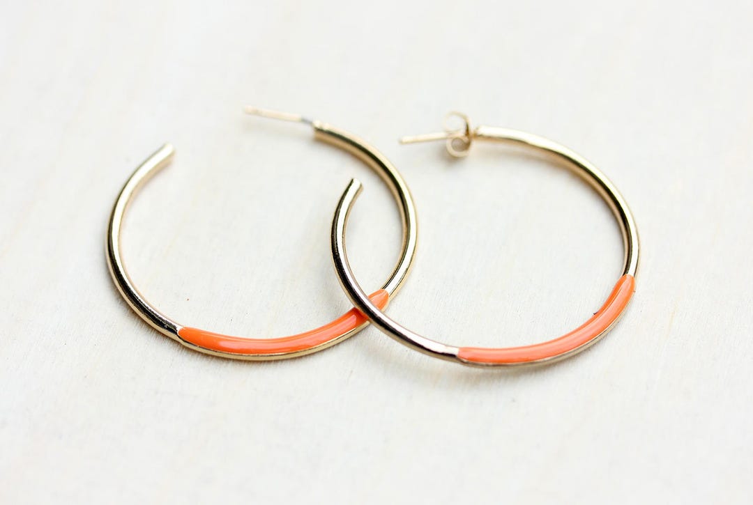 Enamel Gold Hoops, Colorful Hoops, Blue Hoops, Orange Hoops, Gold Hoops ...