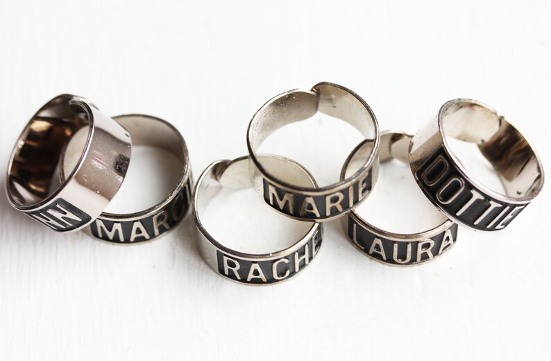 Silver Name Ring, Vintage Name Ring, Name Ring, Adjustable Silver Ring ...