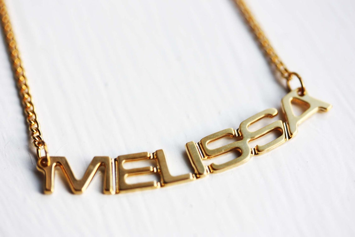 Melissa Name Necklace Gold Name Necklace Vintage Name | Etsy