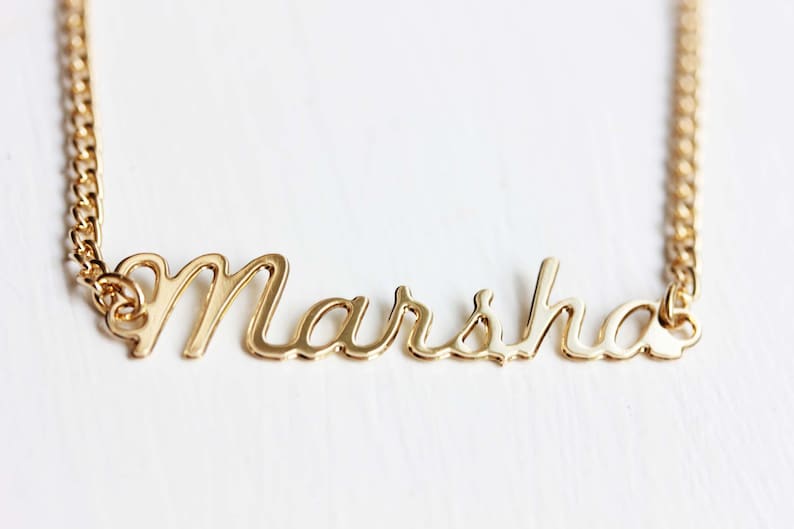Marsha Name Necklace Gold Name Necklace Vintage Name - Etsy