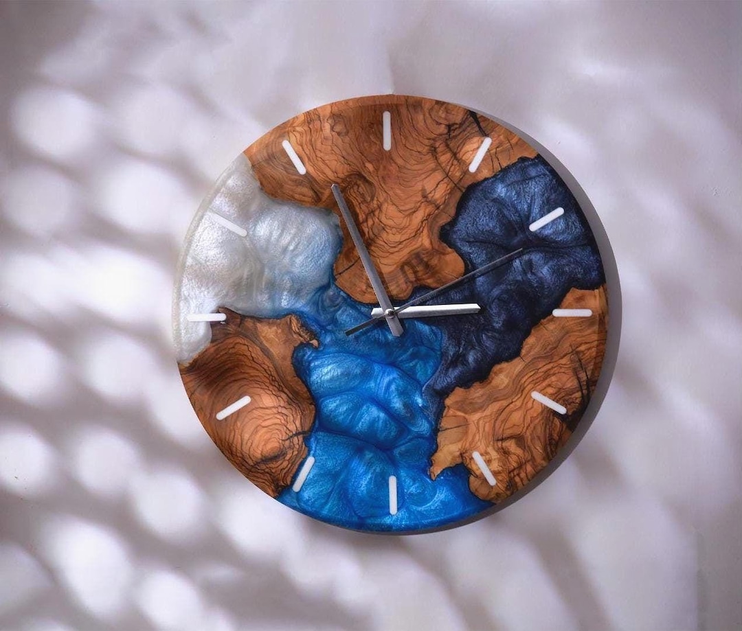 Epoxy Wall Clock, Resin & Olive Wood Wall Clocks, Unique Wall Clock ...