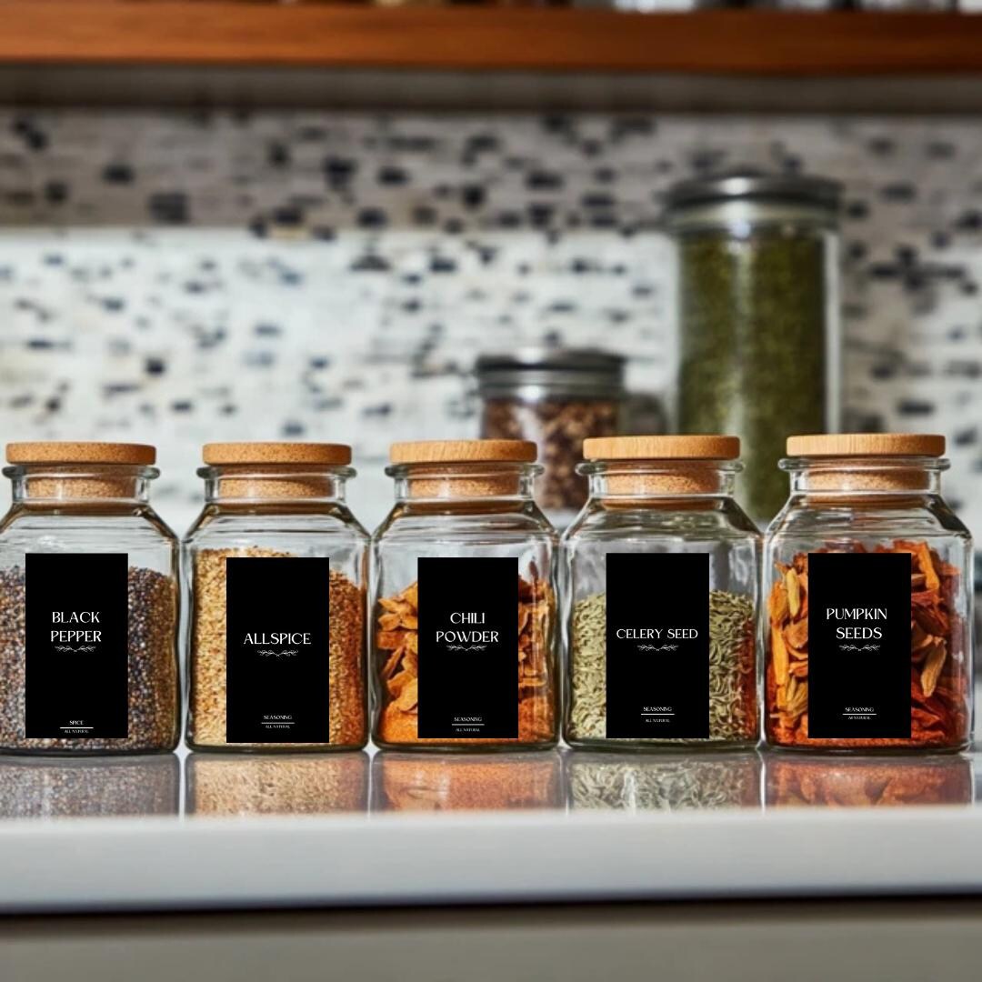 Modern Printable Black Spice Jar Labels, 60+ Spice Labels Downloadable ...