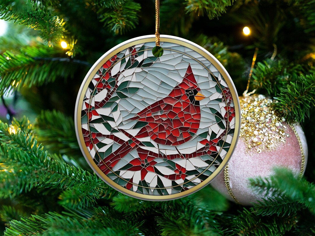 Red Cardinal Bird Mosaic Print Ornament, Red Bird Decor, Unique ...