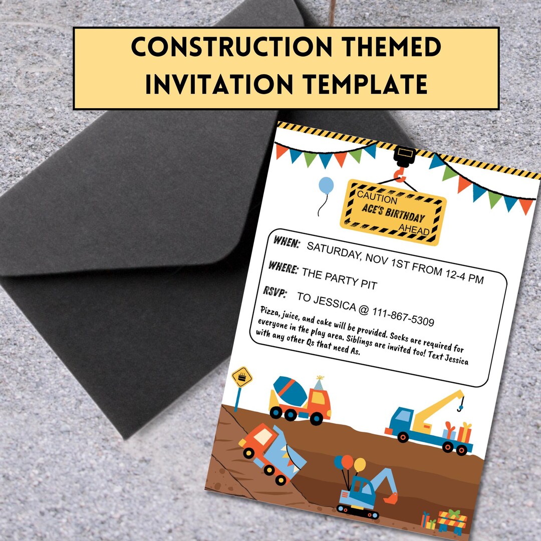 Construction Birthday Invitation Template - Construction Site Party ...