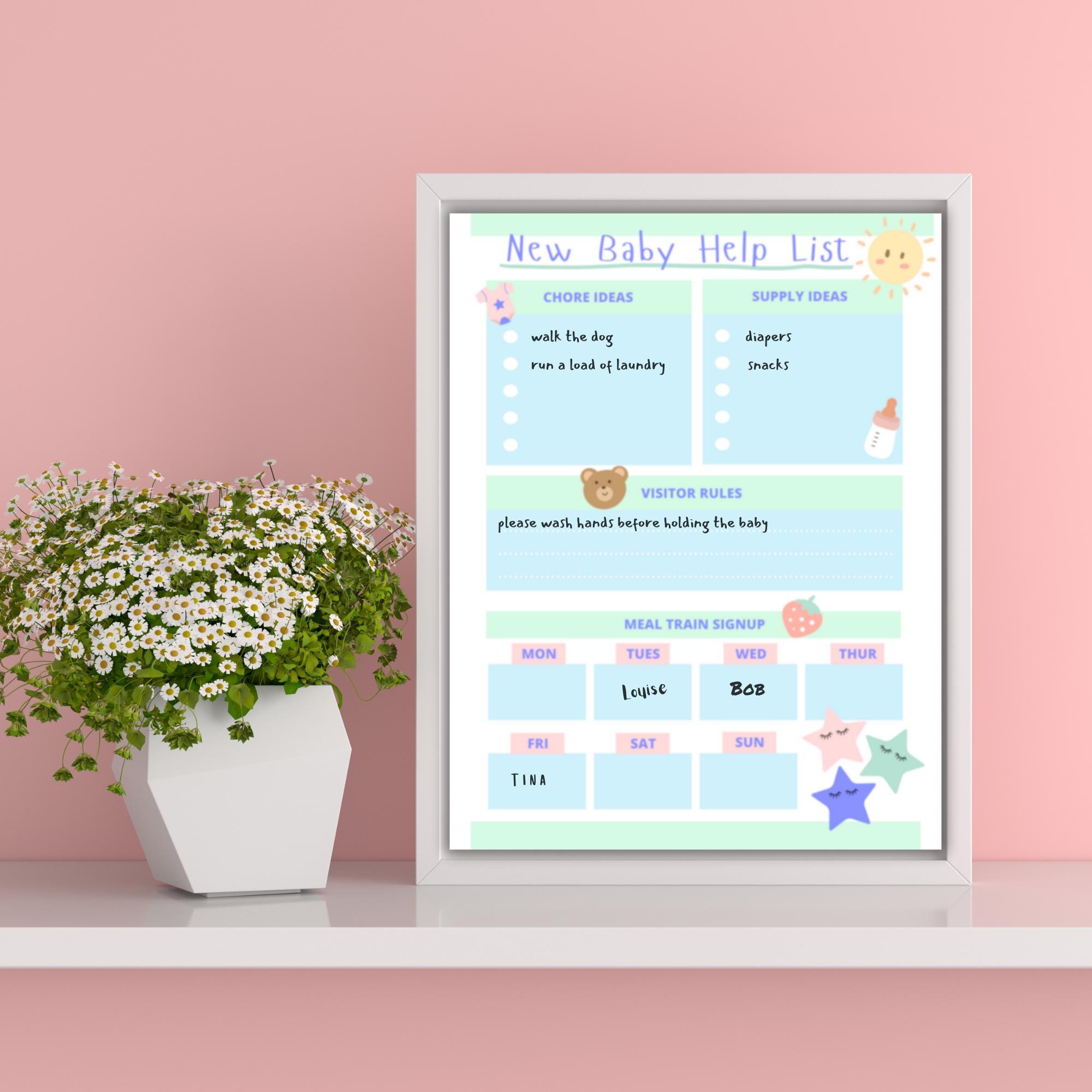 New Baby Visit Checklist Printable New Mom Checklist for Visitor Help ...