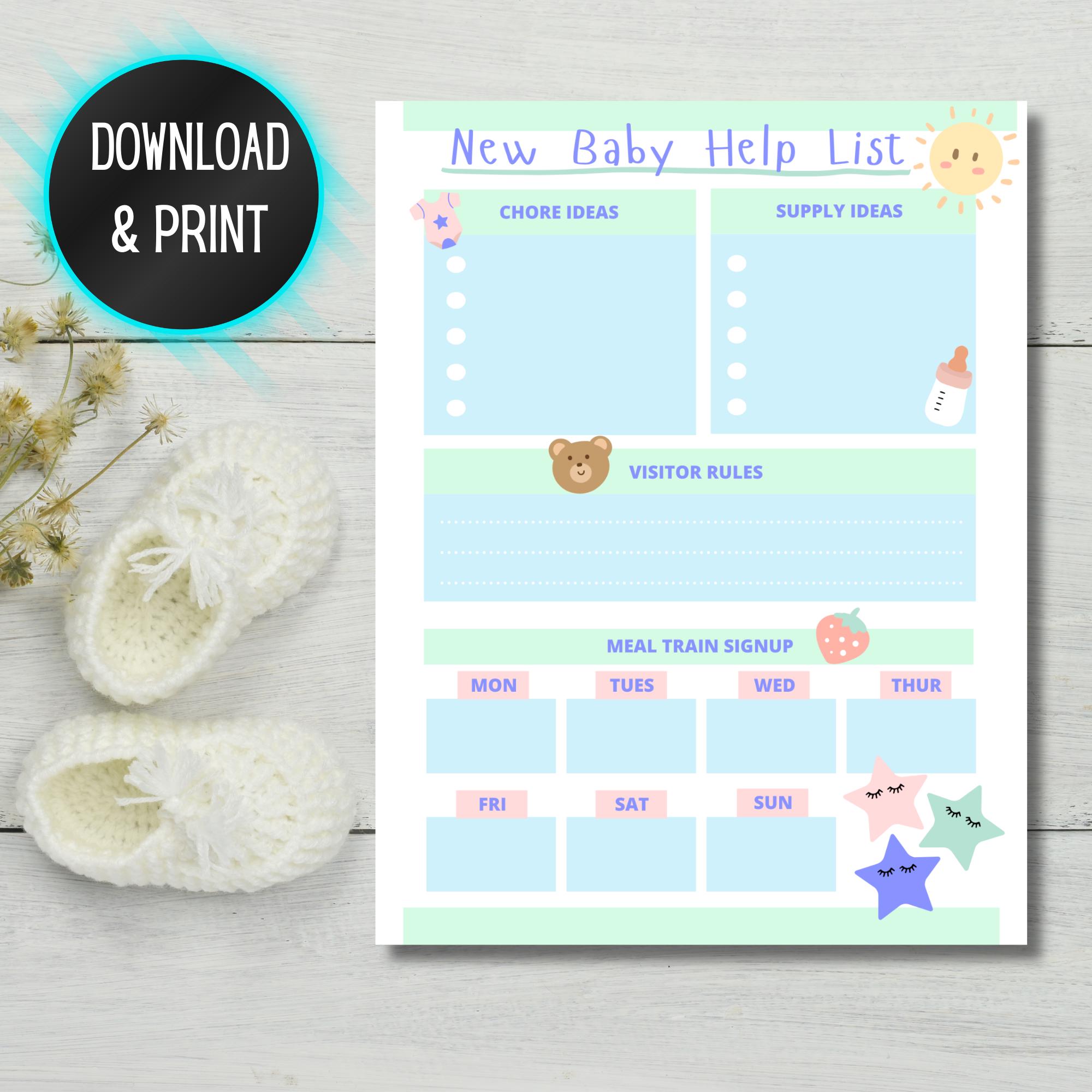 New Baby Visit Checklist Printable New Mom Checklist for Visitor Help ...