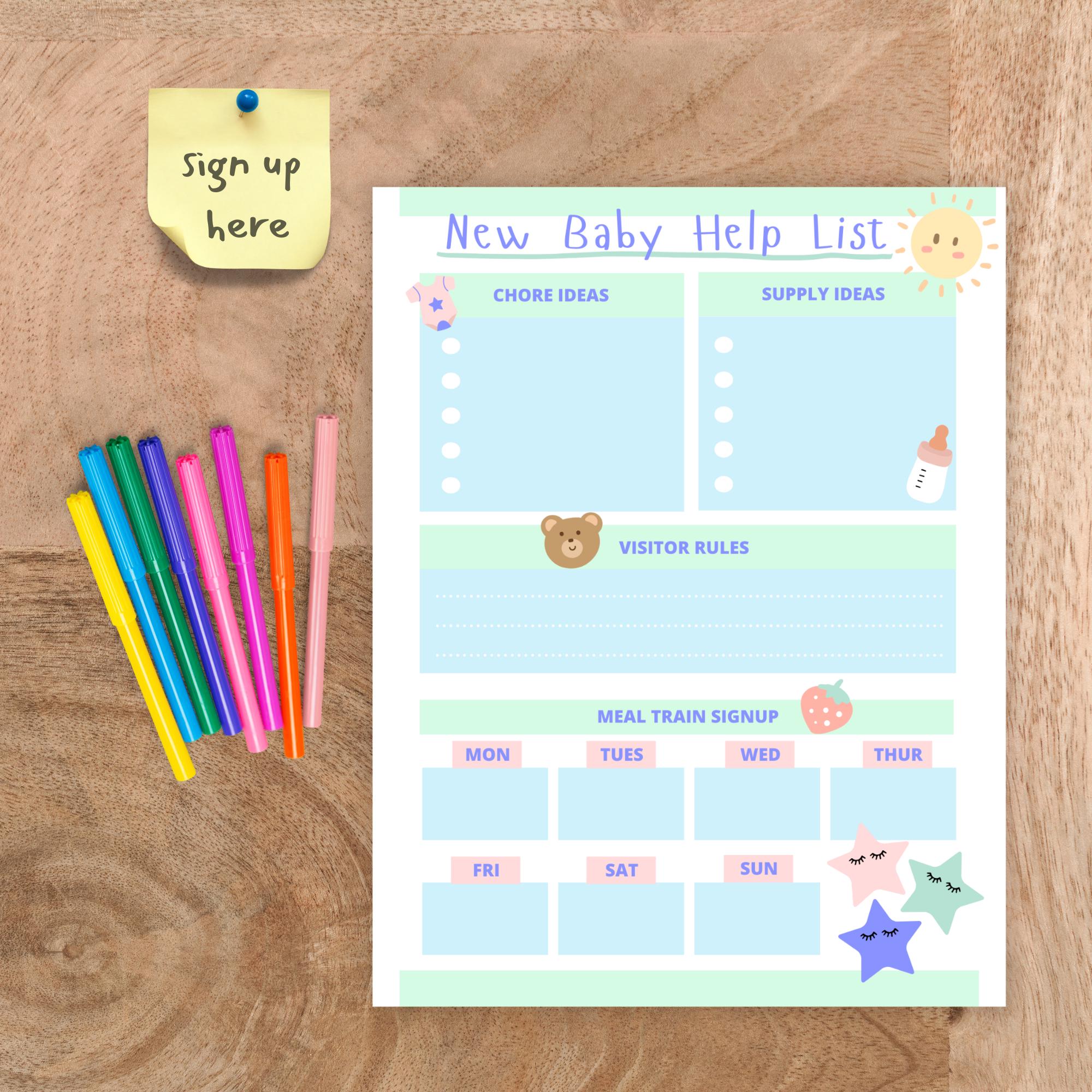 New Baby Visit Checklist Printable New Mom Checklist for Visitor Help ...