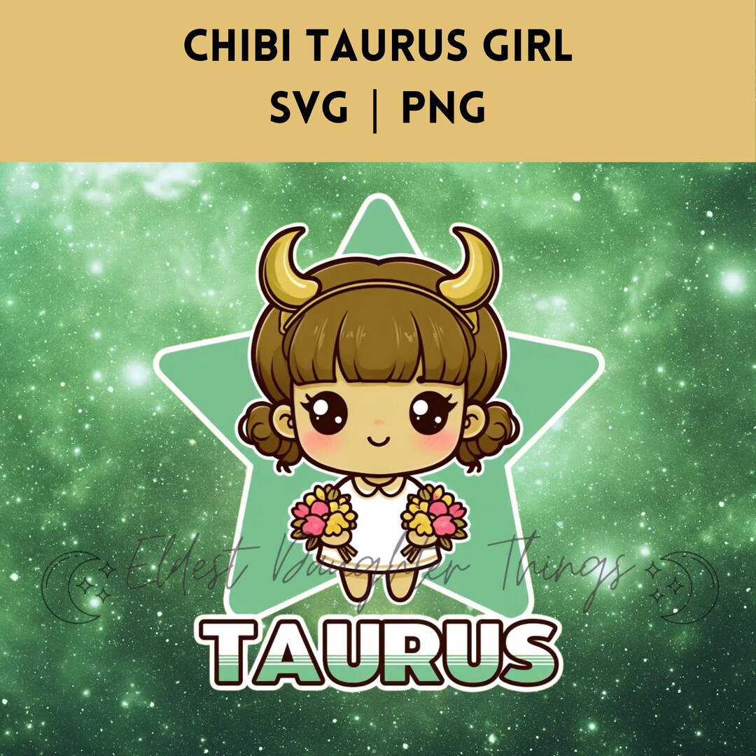 Chibi Taurus Girl PNG + SVG - Cute Zodiac Clipart, Kawaii Taurus ...