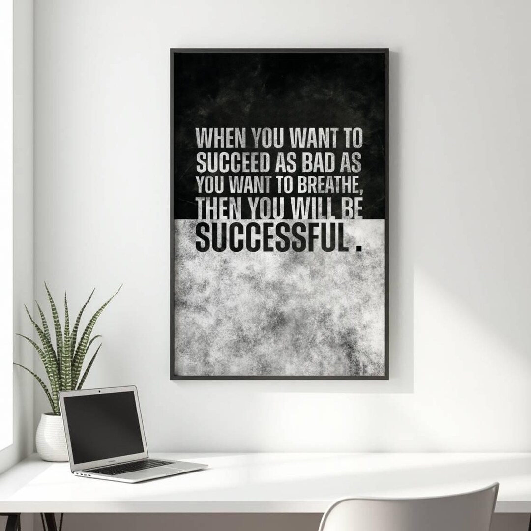 Success Wall Art – Motivational Quote Canvas Print, Black and White ...
