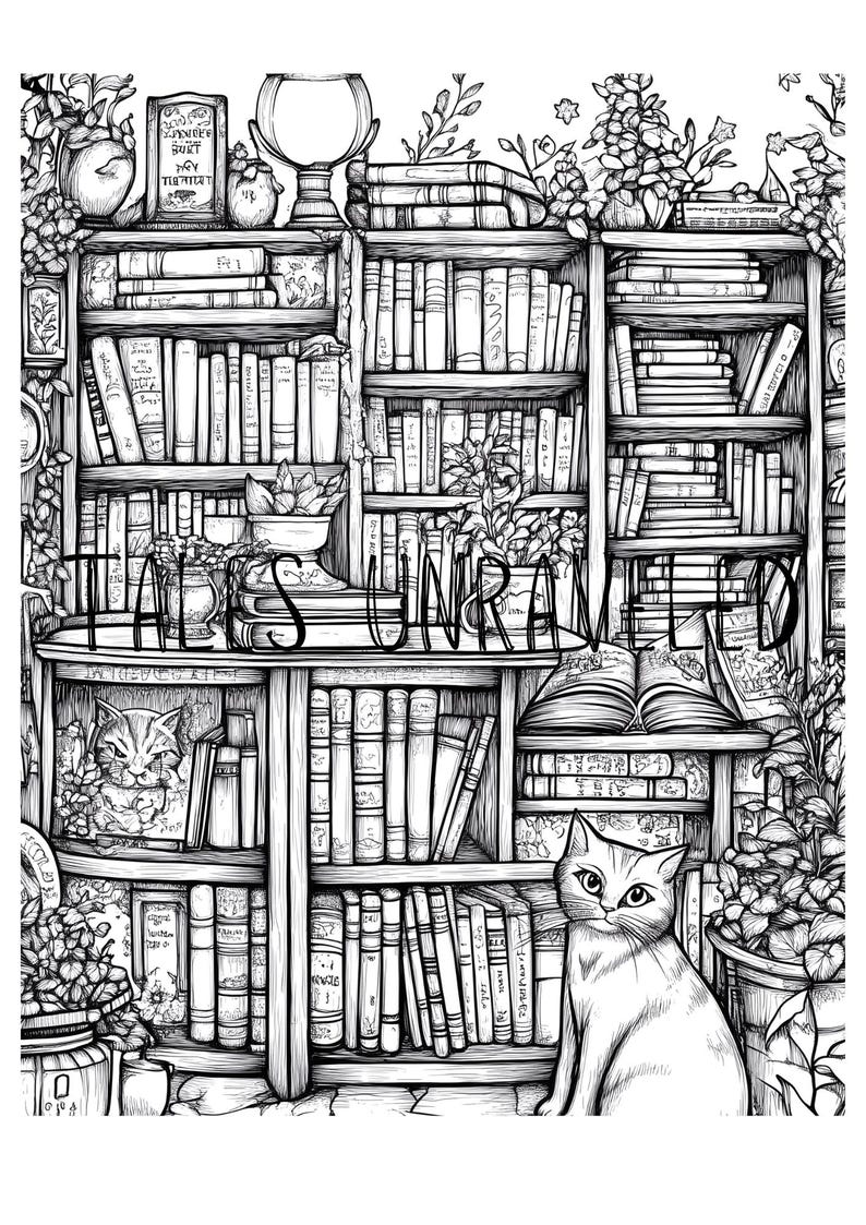 25 Whimsical Bookshop Scenes Coloring Pages, Adult Coloring Pages ...
