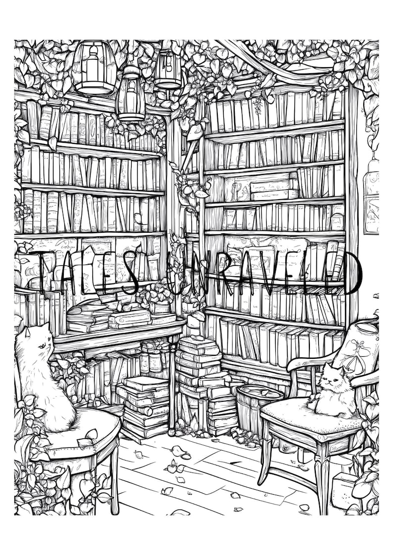 25 Whimsical Bookshop Scenes Coloring Pages, Adult Coloring Pages ...