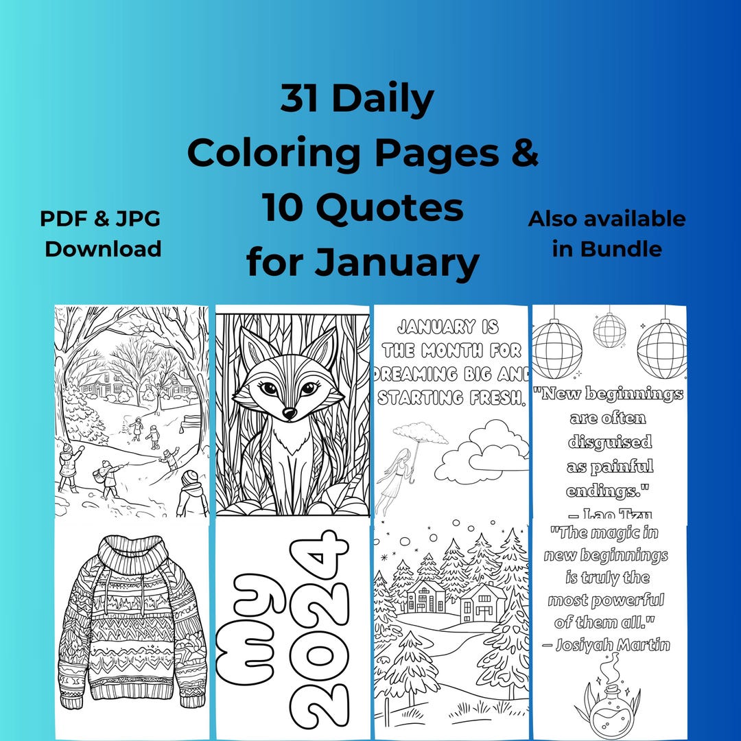 31 Daily Coloring Pages and 10 Quotes for January, Also Available in ...
