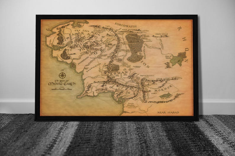 Middle Earth Map Printable PDF, LOTR Middle Earth Map Digital Poster ...