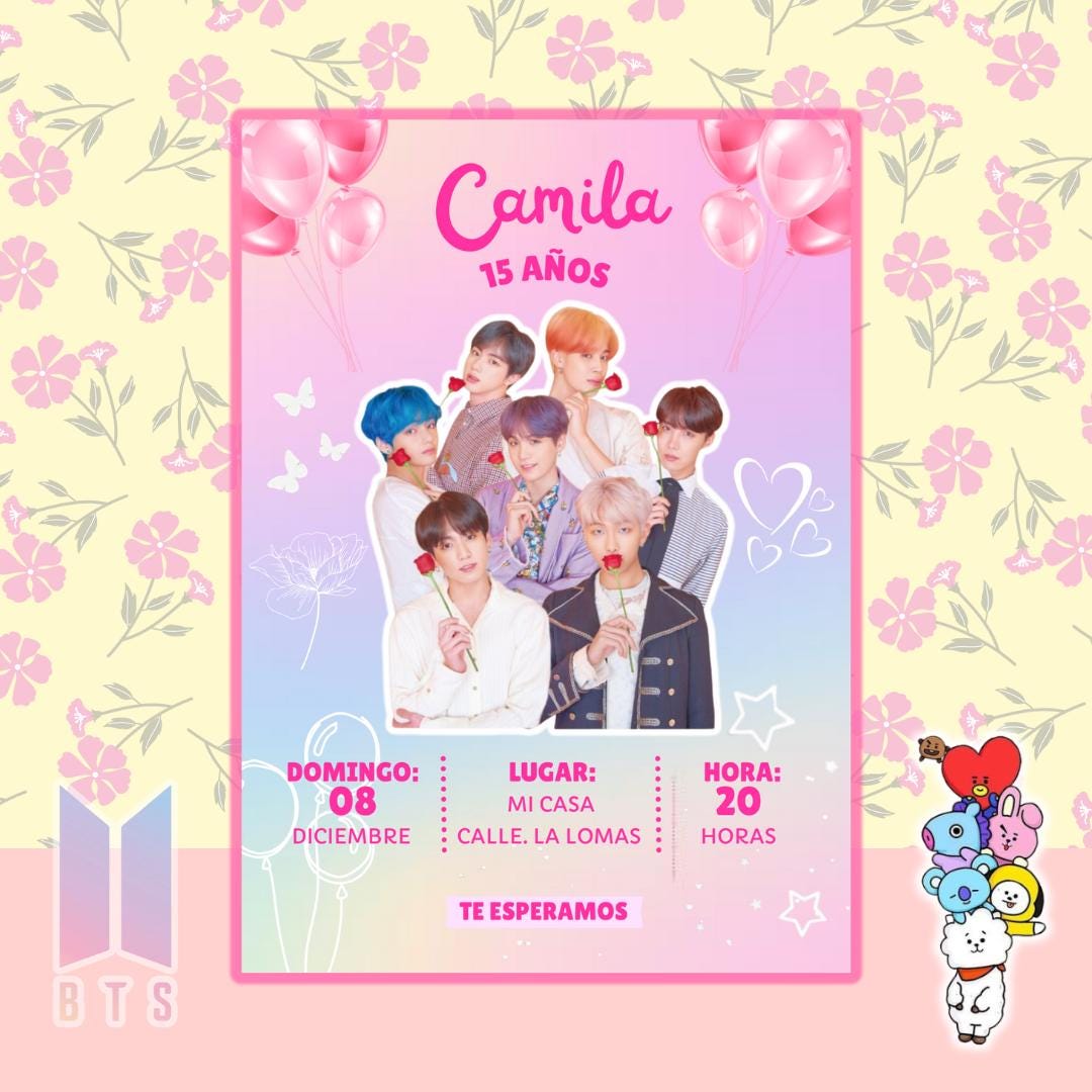 BTS Birthday Invitation - Editable Template in Canva - Digital ...