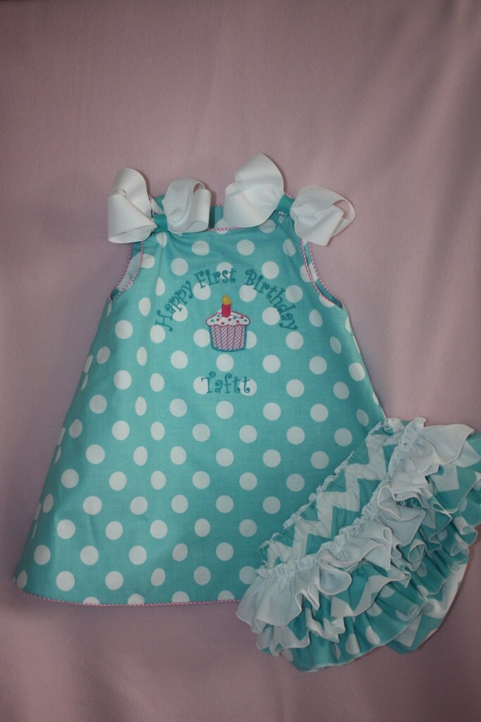 Aqua Chevron and Polka Dot Birthday Outfit Reversible With - Etsy