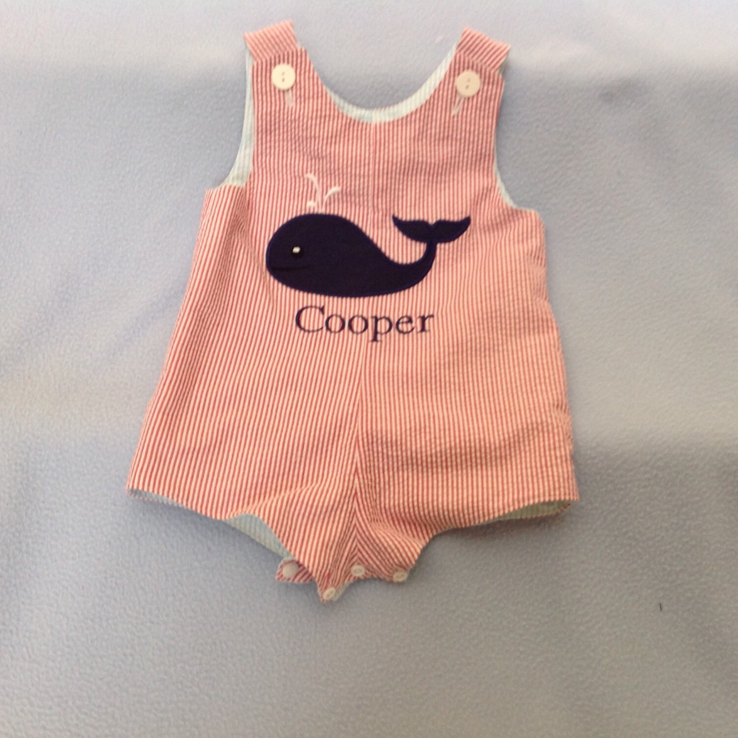 Red Seersucker With an Applique Whale Jonjon Short All | Etsy