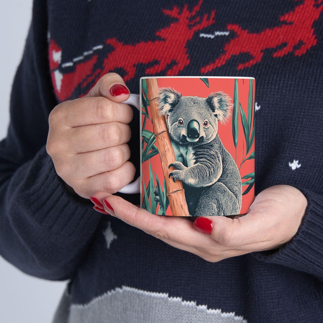 Adorable Koala Mug Cute Pink Background Ceramic Coffee Cup, Animal ...