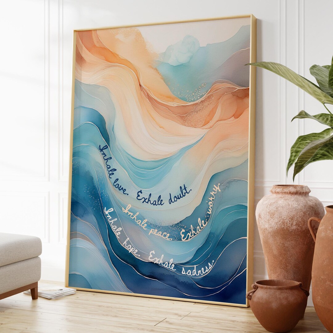 Inhale Exhale Swirly Watercolor Abstract Wall Art Poster, Calm Art ...