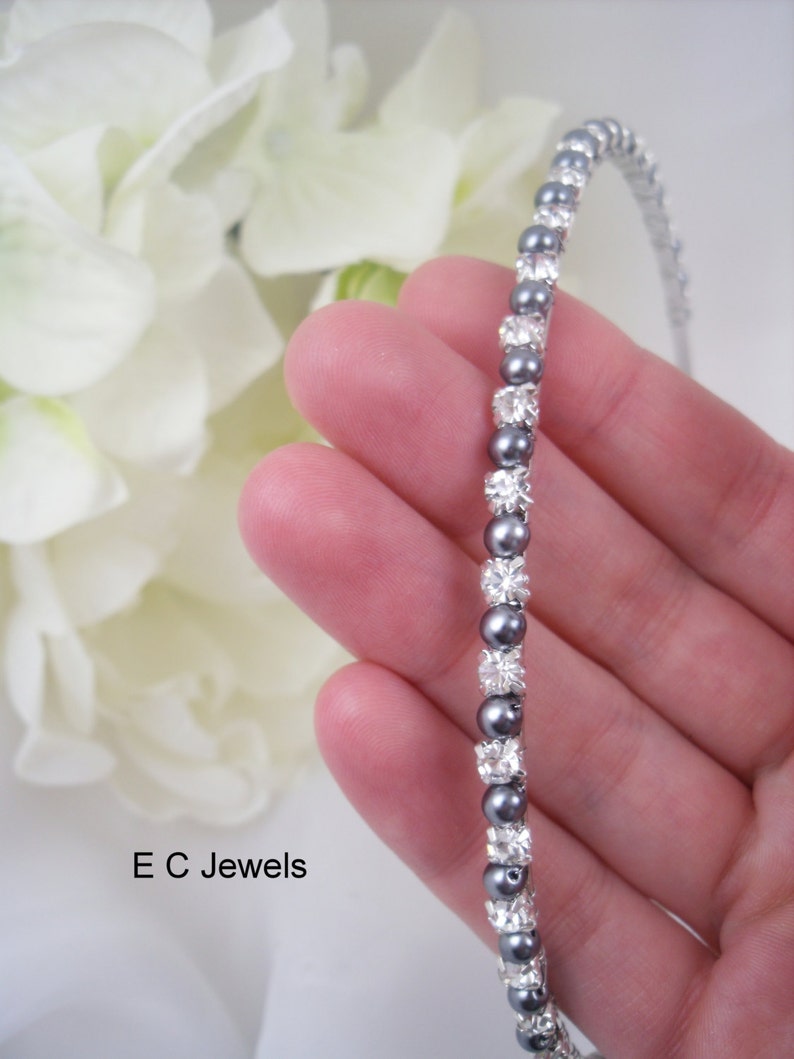 Narrow Rhinestone and Pearl Tiara in Dark Grey Pick your | Etsy