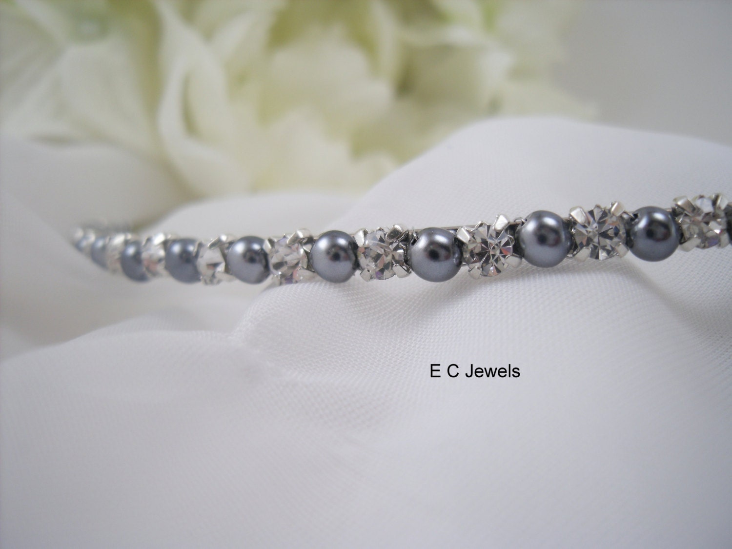 Narrow Rhinestone and Pearl Tiara in Dark Grey Pick your | Etsy