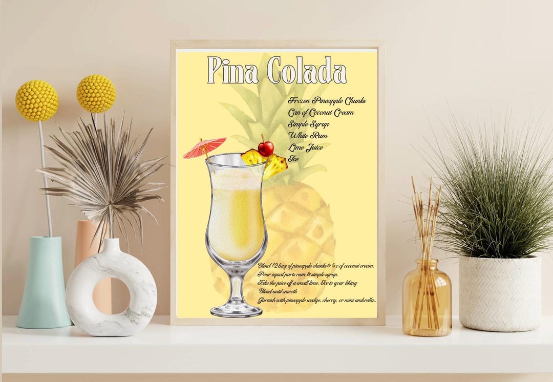 Pina Colada Recipe Poster: Tropical Kitchen & Bar Wall Art - Etsy