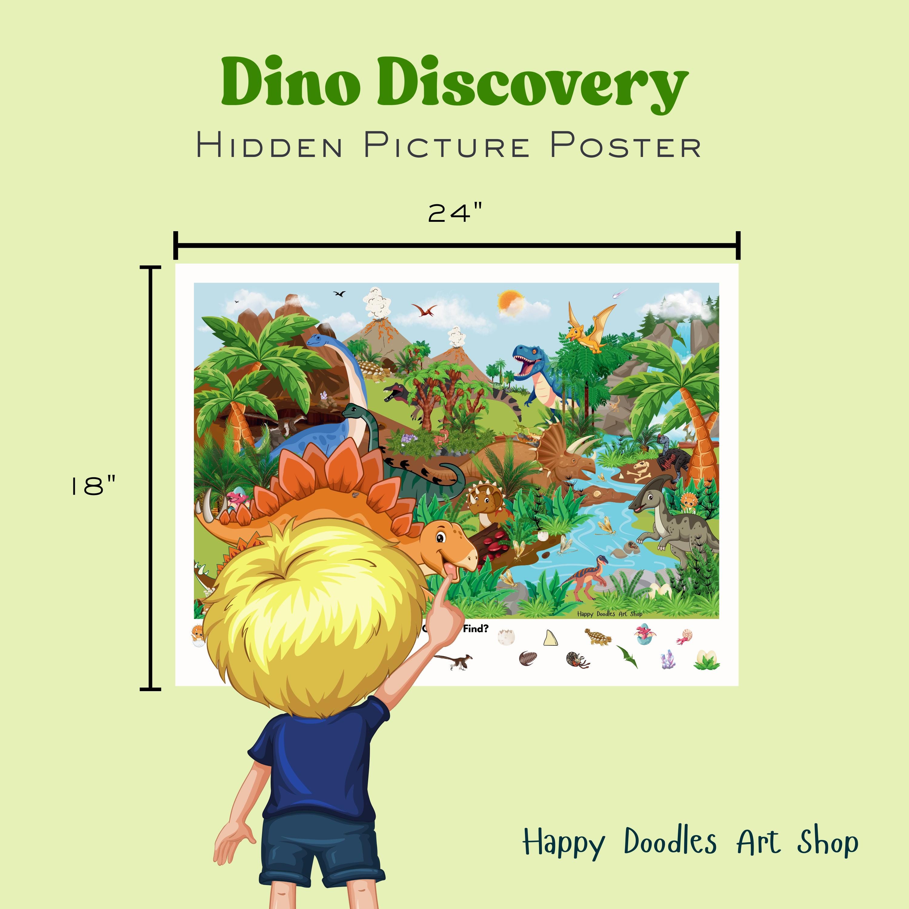 Dinosaur Hidden Picture Poster: I Spy Type Wall Decor for Kids ...