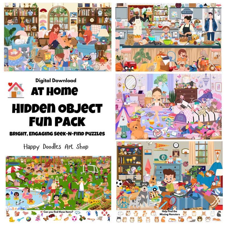 At Home Hidden Picture Printable Puzzles 5-pack | Colorful Search and ...