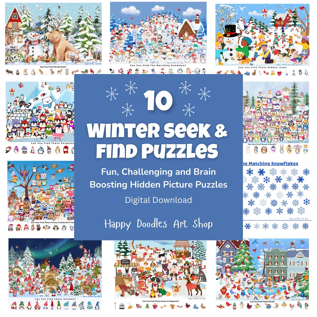 Winter Hidden Picture Puzzle Bundle: 10 Kids Seek and Find Games (PDF ...