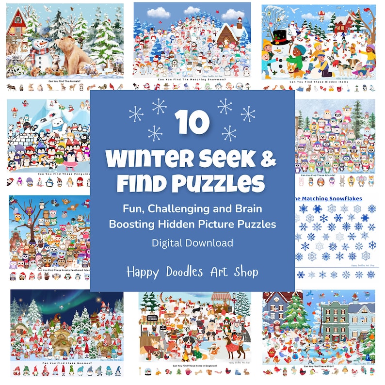 Winter Hidden Picture Puzzle Bundle: 10 Kids Seek and Find Games (PDF ...