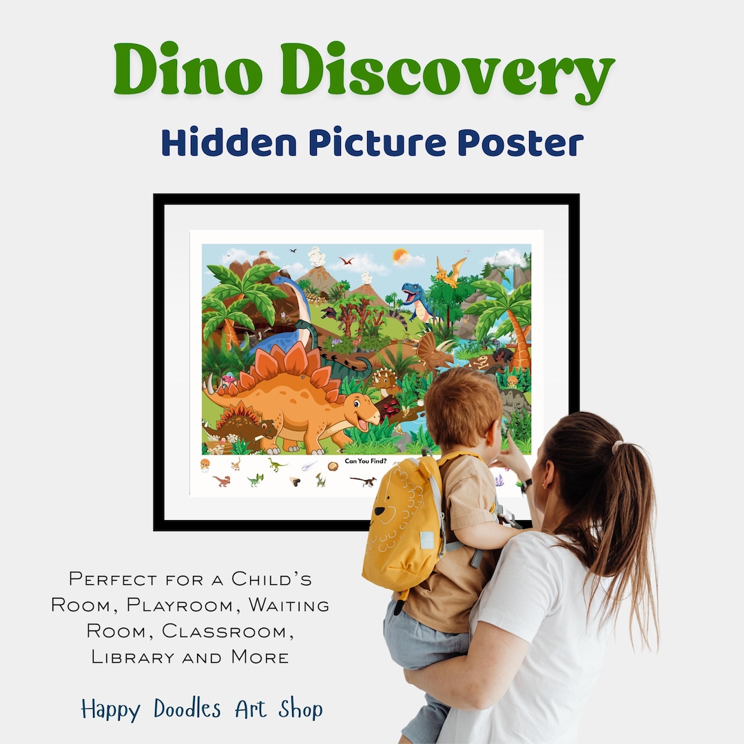 Dinosaur Hidden Picture Poster: I Spy Type Wall Decor for Kids ...